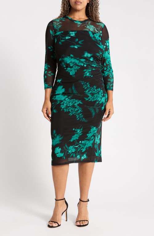 ANNE KLEIN Anne Klein Printed Mesh Midi Dress